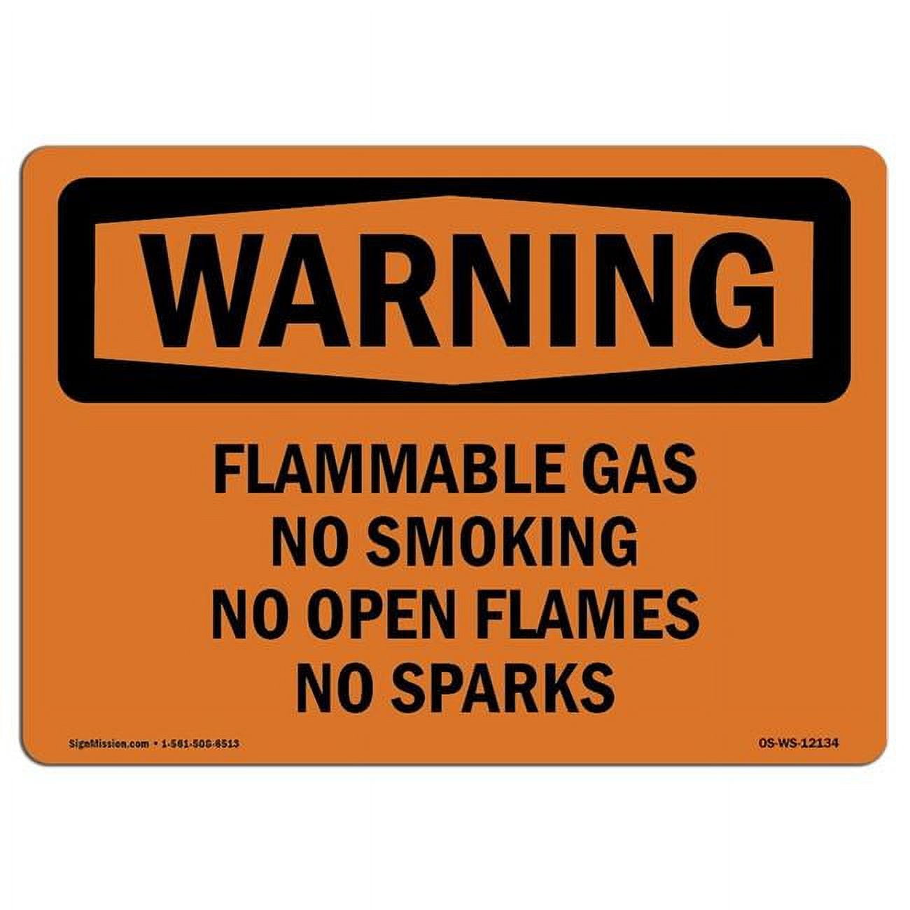 SignMission 12 x 18 in. OSHA Warning Sign - Flammable Gas No Smoking No ...