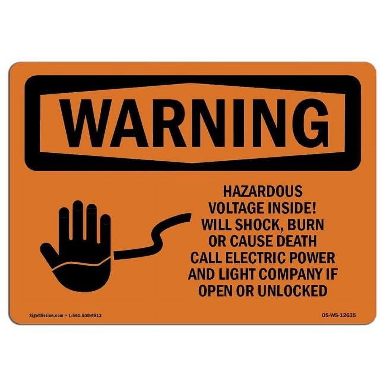 SignMission 12 x 18 in. OSHA Warning Sign - Hazardous Voltage Will ...