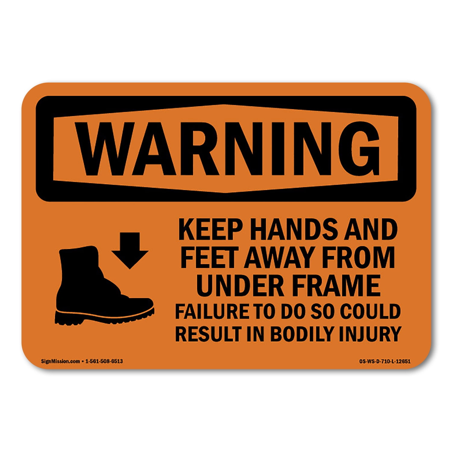 OSHA WARNING Sign - Keep Hands Feet Away Failure Bodily Injury ...
