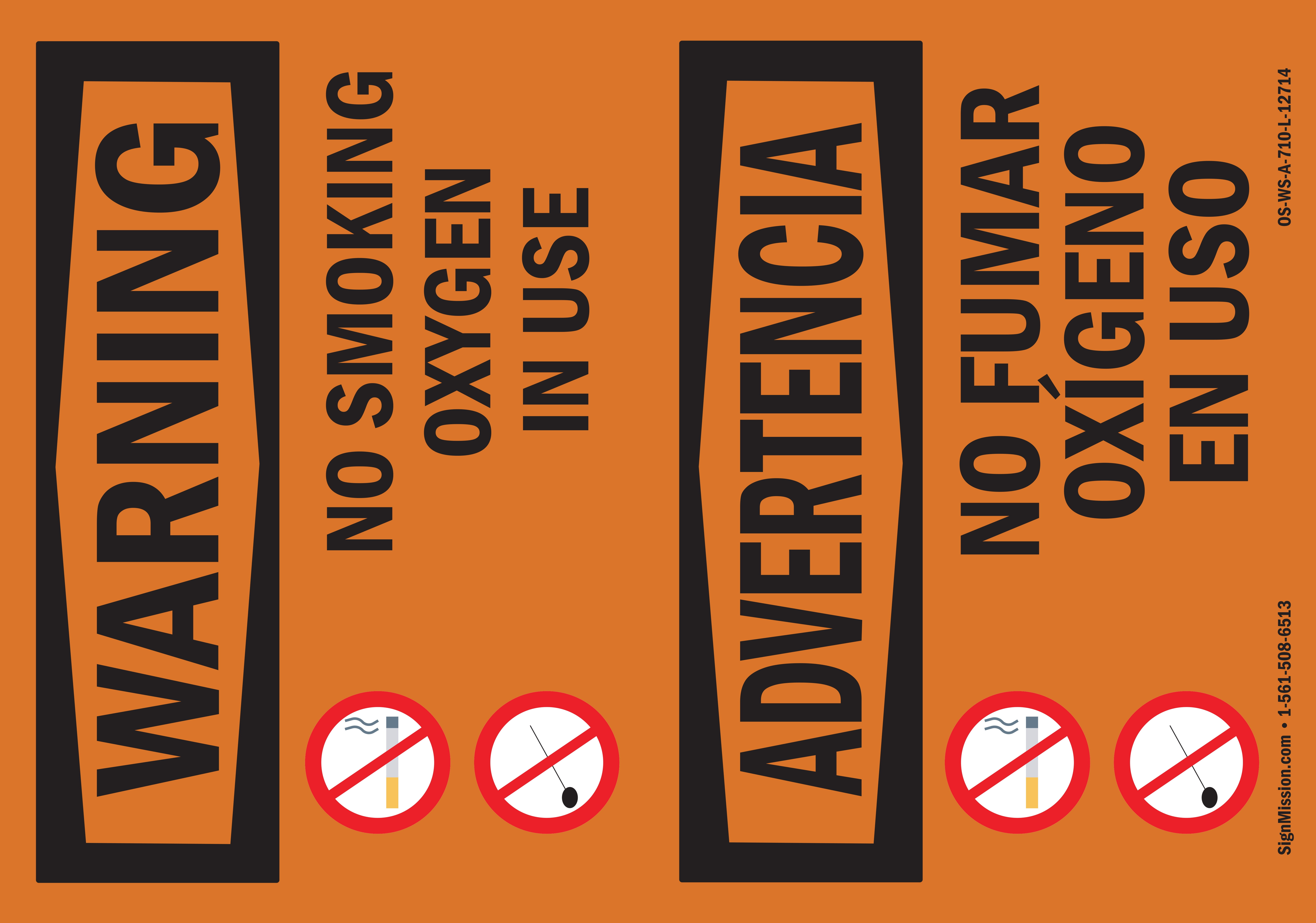 OSHA WARNING Sign - No Smoking Oxygen In Use Bilingual | Aluminum Sign ...