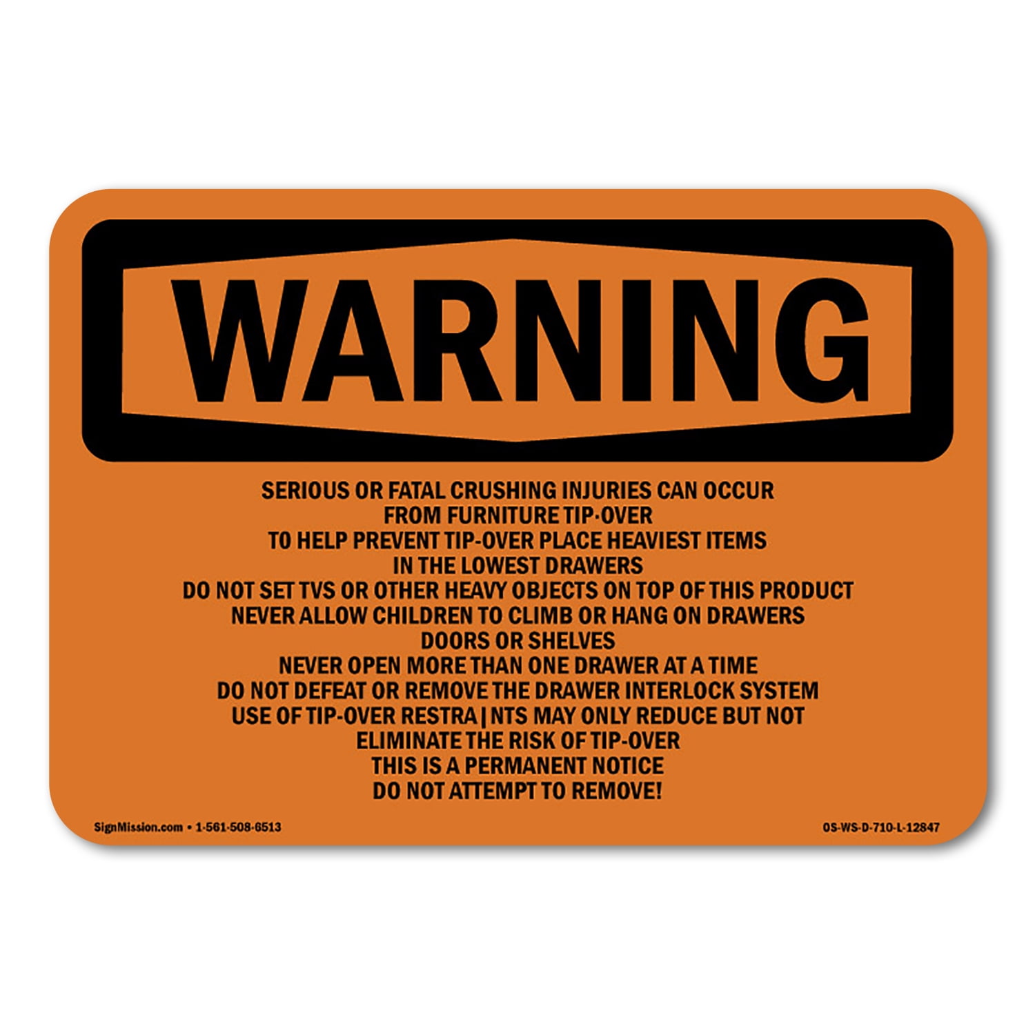OSHA WARNING Sign - Tip-Over Hazard Do Not Attempt To Remove | Aluminum ...