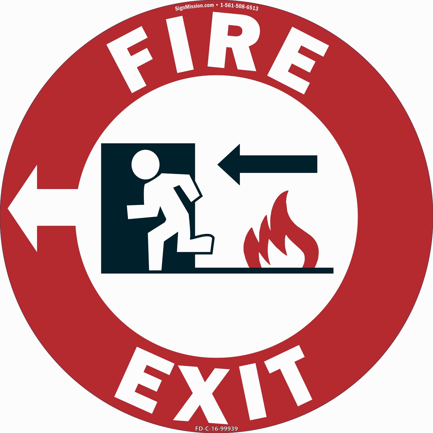 Fire Exit Left Non-Slip Floor Marker | 6 Pack of 16" Circle Vinyl Decal ...