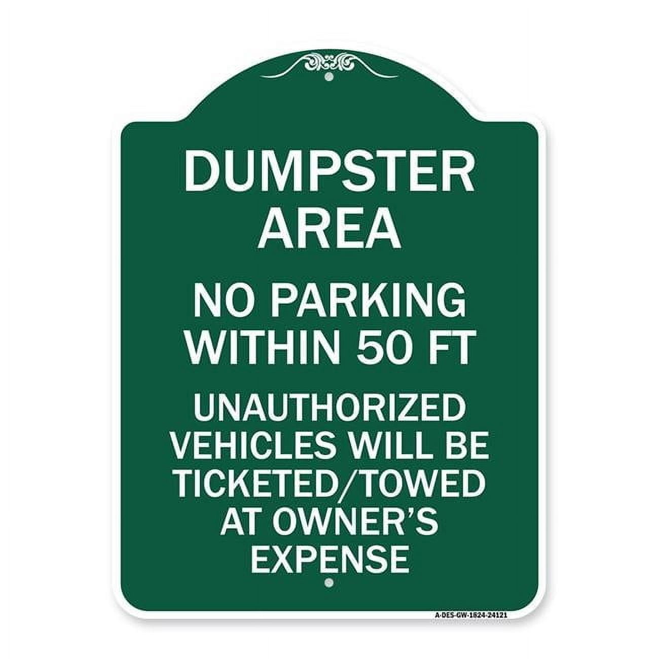 SignMission 18 x 24 in. Designer Series Sign - Dumpster Area Parking ...