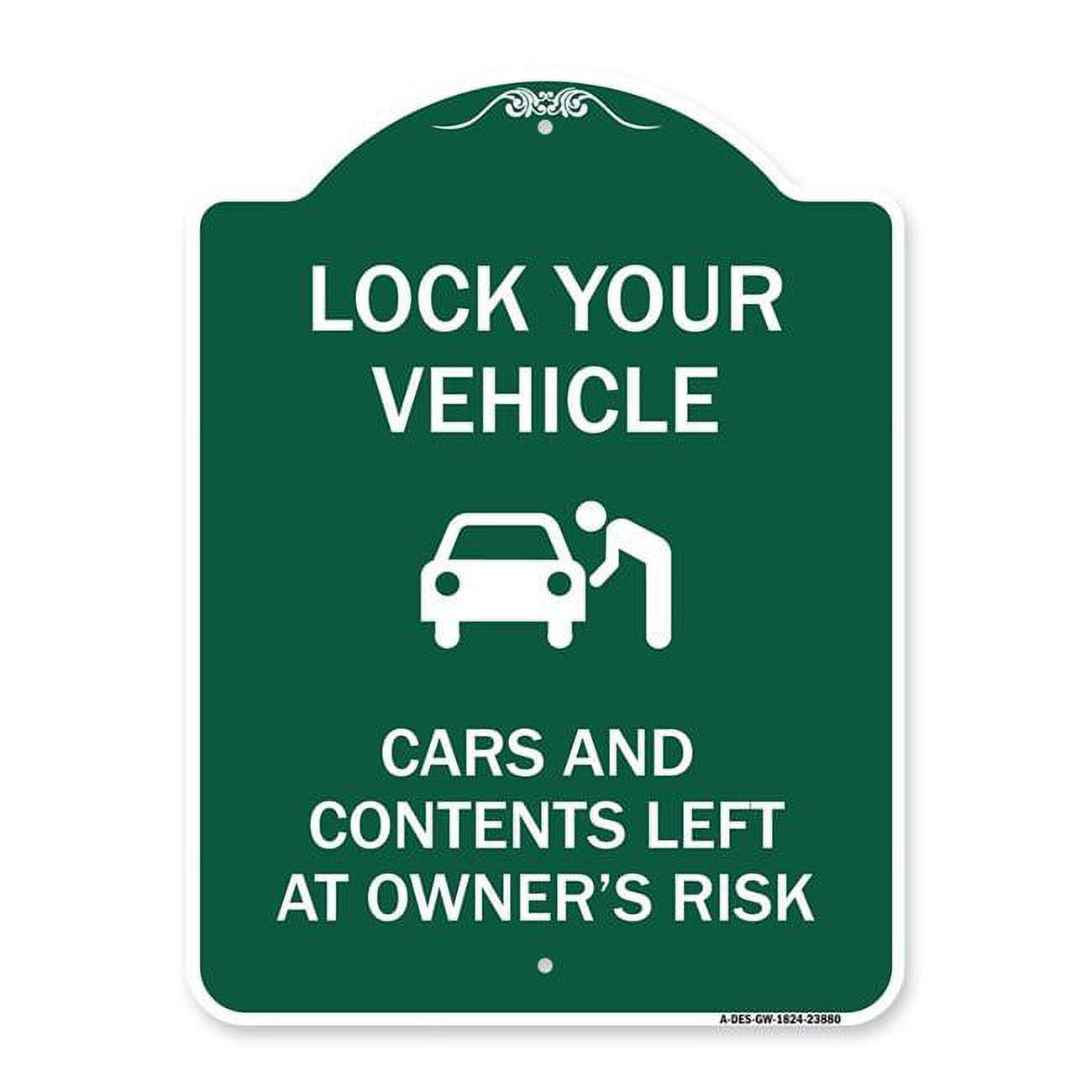 SignMission 18 x 24 in. Designer Series Sign - Lock Your Vehicle - Cars ...