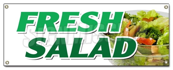 FRESH SALADS BANNER SIGN crisp greens tomato chicken egg caesar food ...