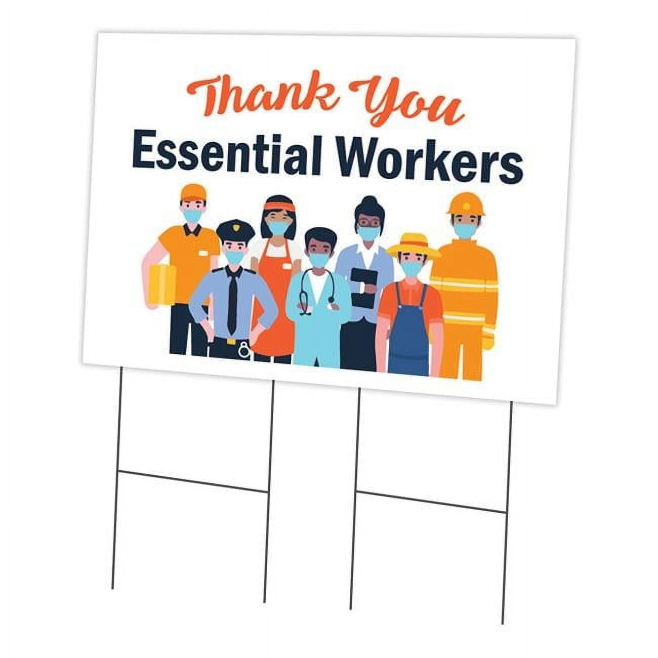 SignMission 24 x 36 in. Yard Sign & Stake - Thank You Essential Workers ...