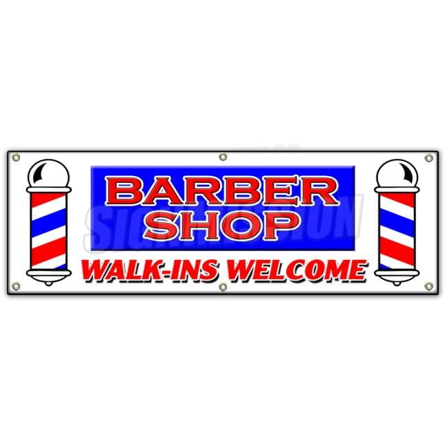 SignMission 24 x 72 in. Barber Shop Walk-Ins Welcome Banner Sign ...