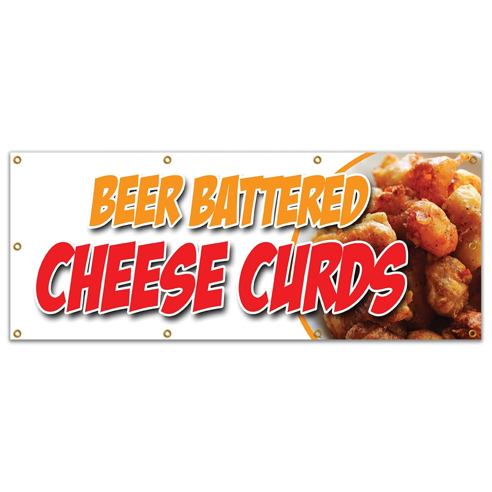 36"x96" BEER BATTERED CHEESE CURDS BANNER SIGN wisconsin poutine fried ...