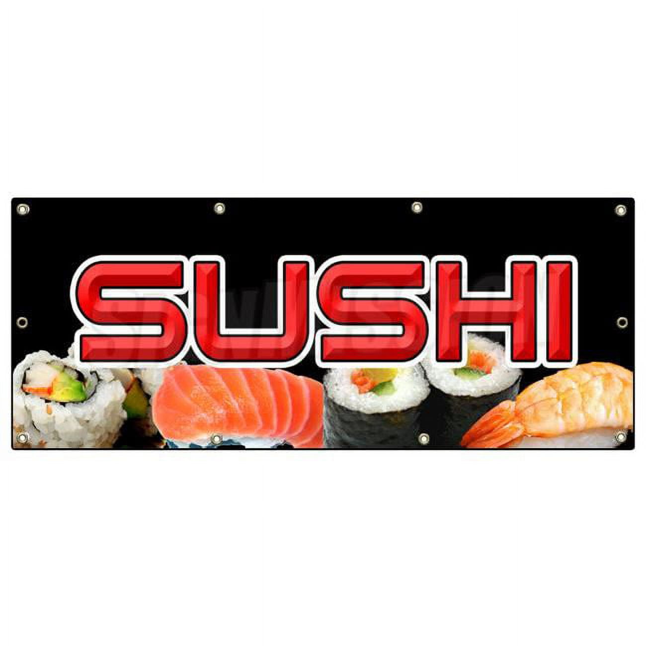 SignMission 36 x 96 in. Sushi Banner Sign - Sashimi Ramen Noodles Soba ...