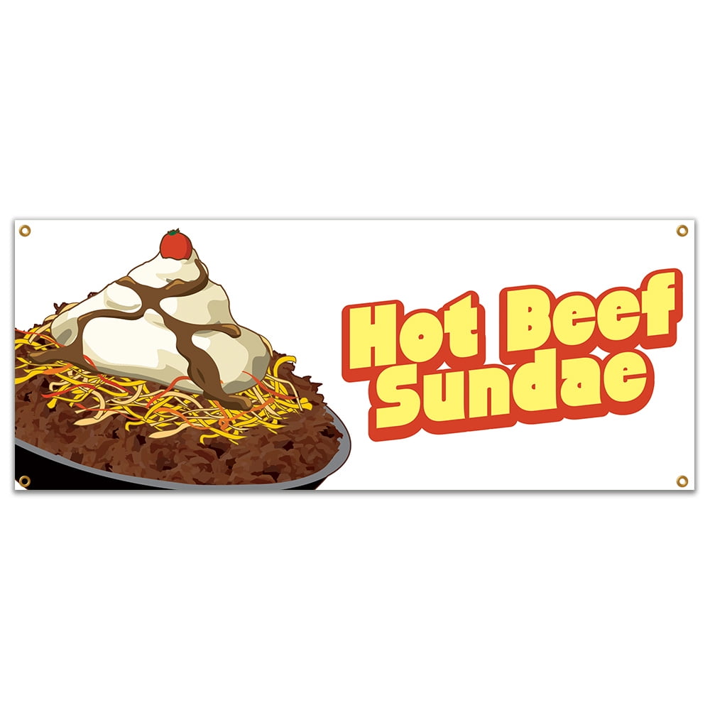 SignMission B-Hot Beef Sundae19 48 in. Hot Beef Sundae Banner with ...