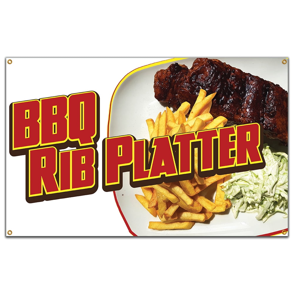 SignMission B-60 BBQ Rib Platter19 60 in. BBQ Rib Platter Banner with Concession Stand Food ...