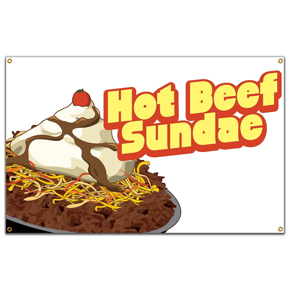 Hot Beef Sundae 60" Banner Concession Stand Food Truck Single Sided ...