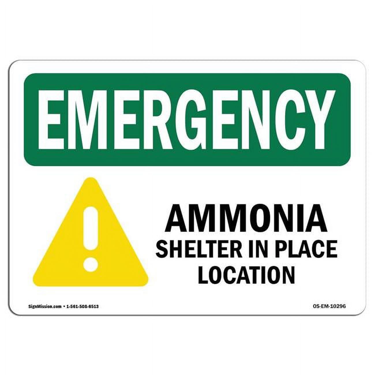 SignMission 7 x 10 in. OSHA Emergency Sign - Ammonia Shelter in with ...