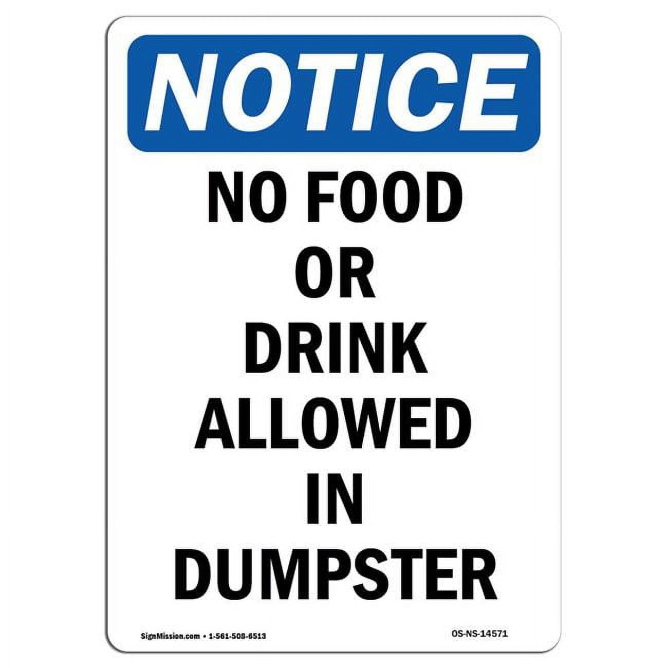 SignMission 7 x 10 in. OSHA Notice Sign - No Food or Drink Allowed in ...