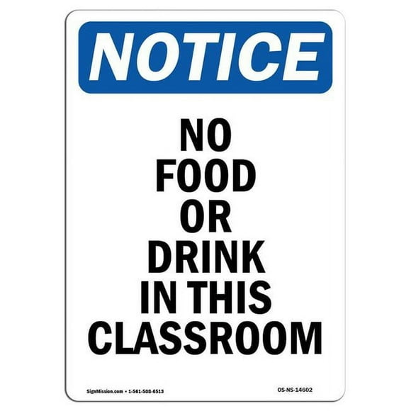No Food Drink Classroom Sign