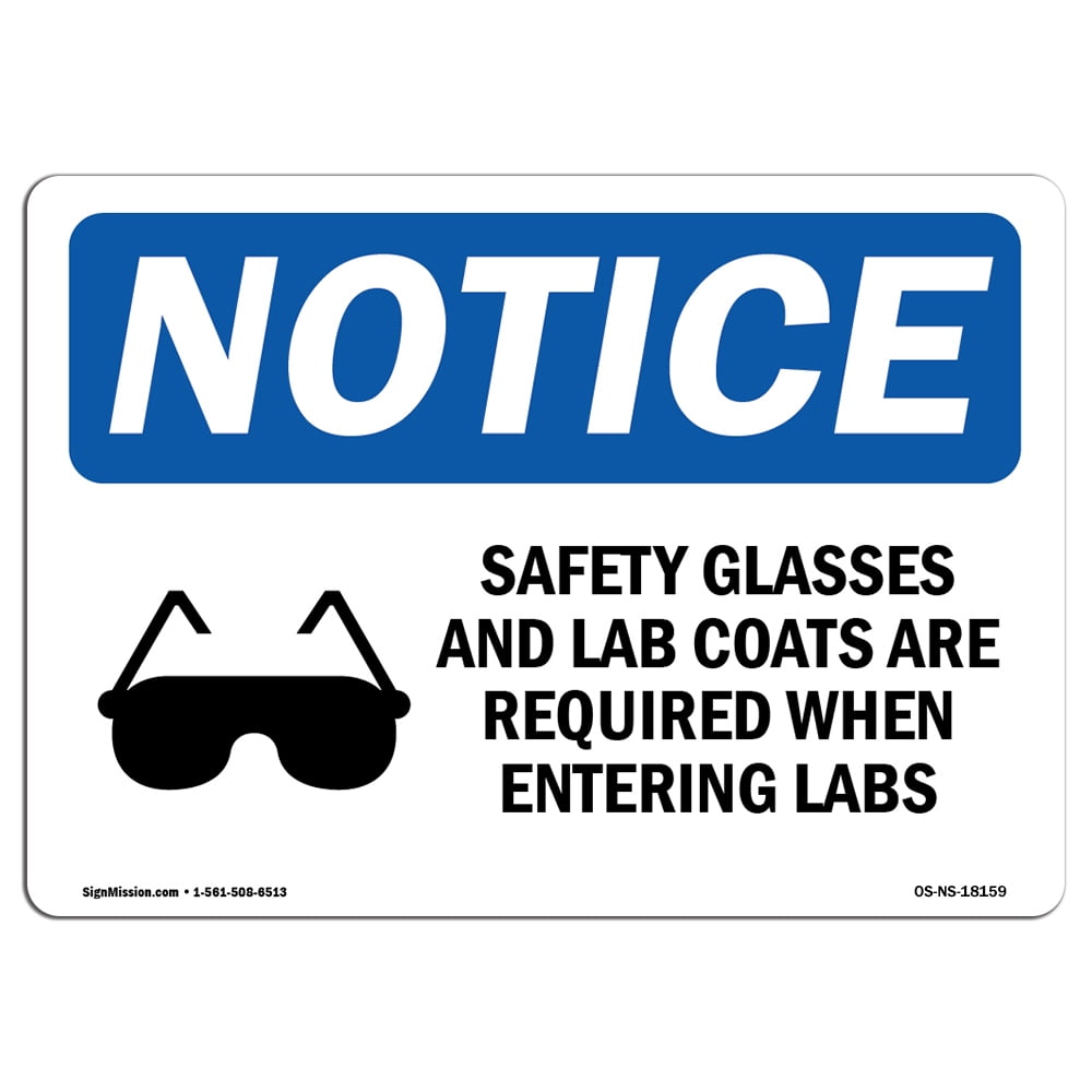 OSHA Notice Signs - Safety Glasses And Lab Coats Sign With Symbol ...
