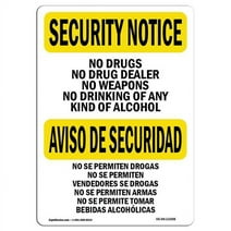 (2 Pack) No Drugs Dealers Weapons Bilingual OSHA Security Notice Sign ...