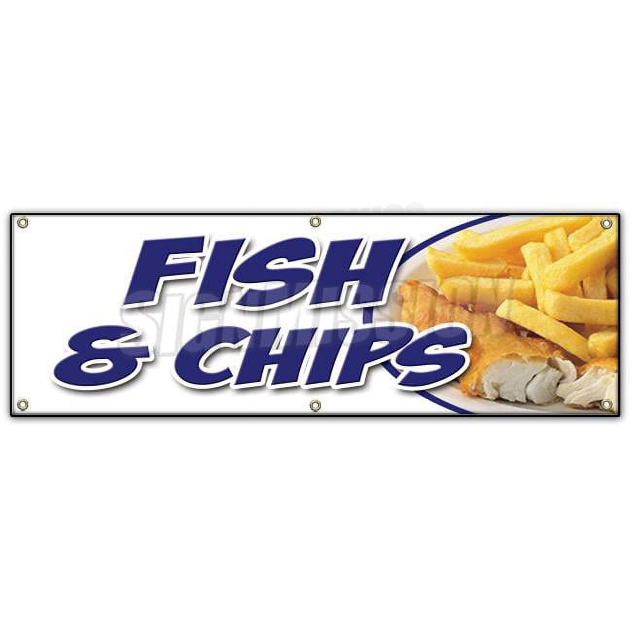 SignMission 72 in. Fish & Chips Banner Sign - Cod Haddock White Deep ...
