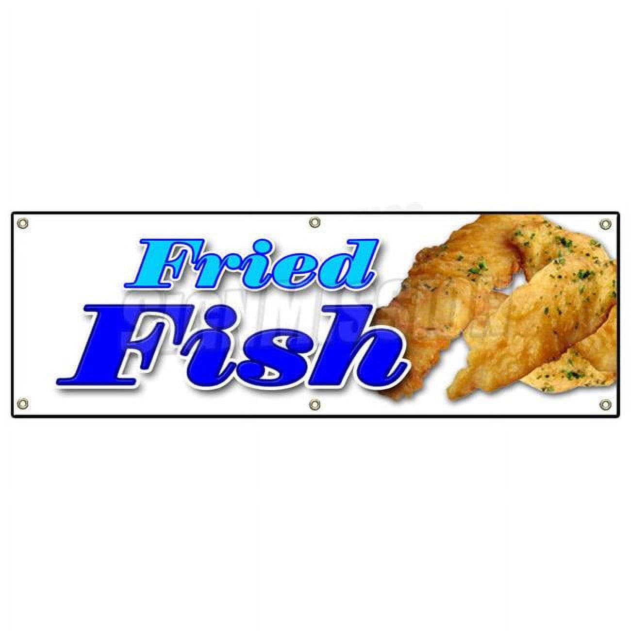 SignMission 72 in. Fried Fish Banner Sign - Fry Fish Deep Seafood Sea ...
