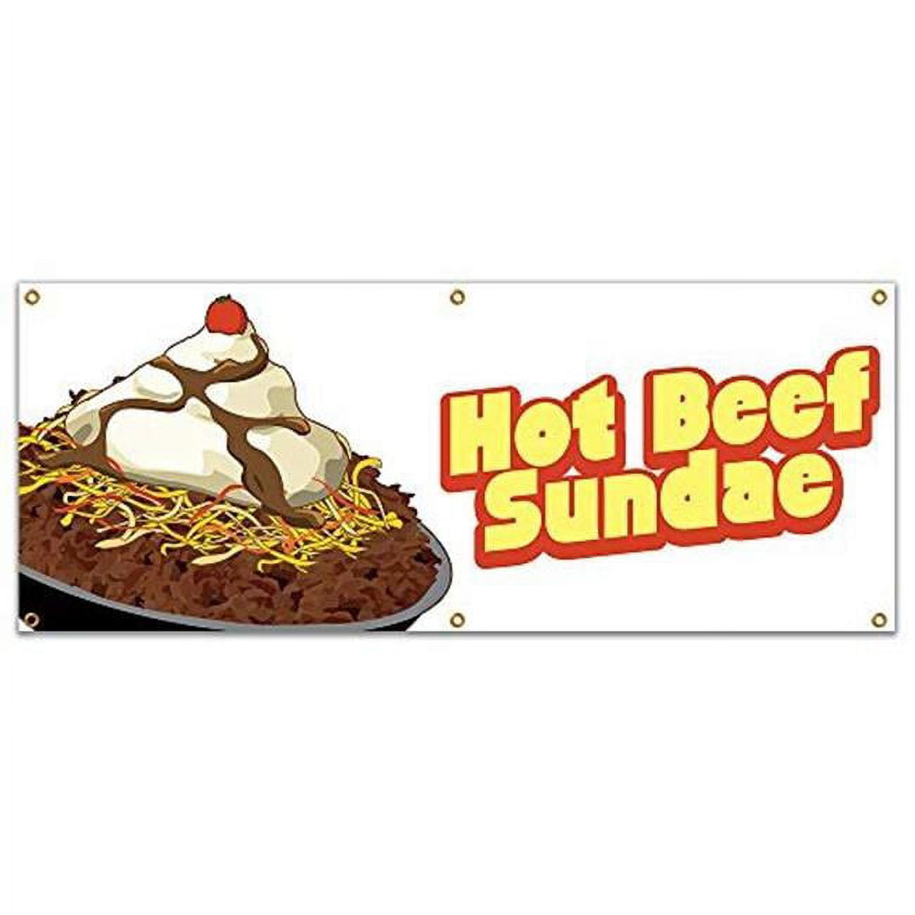 Signmission 72 In Hot Beef Sundae Banner With Concession Stand Food