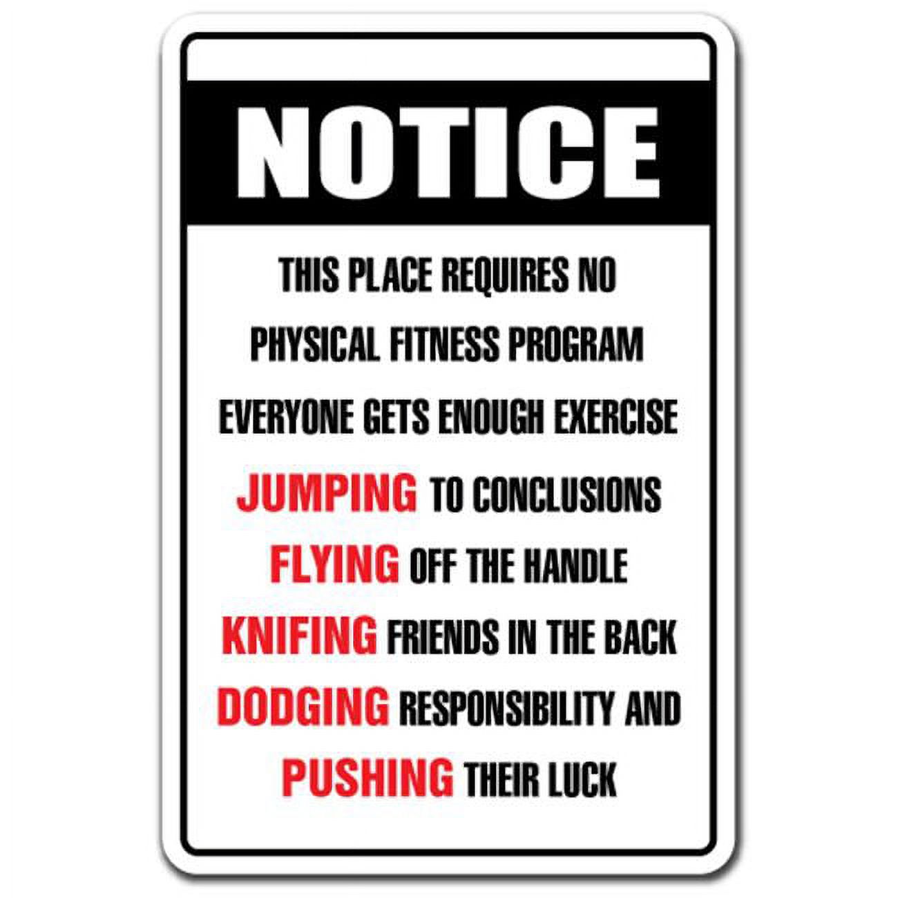 SignMission 8 x 12 in. No Physical Fitness Decal - Workout Lazy Gym ...