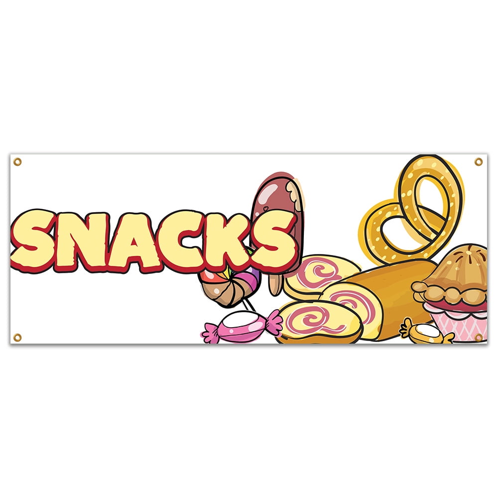 SignMission B-Snacks19 48 in. Snacks Banner with Concession Stand Food ...