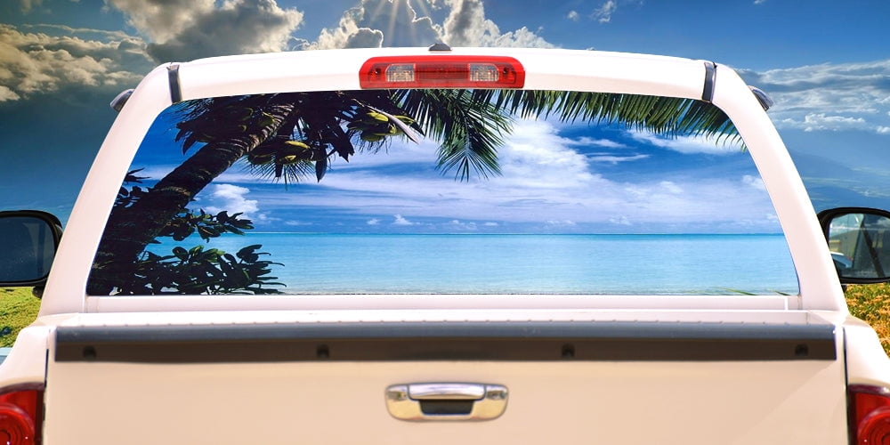 SignMission Beach Scene Rear Window Graphic View Thru Vinyl Decal Tint ...