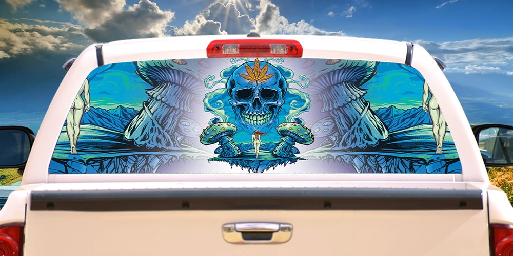 SignMission Blue Cannabis Skull Rear Window Graphic truck view thru ...