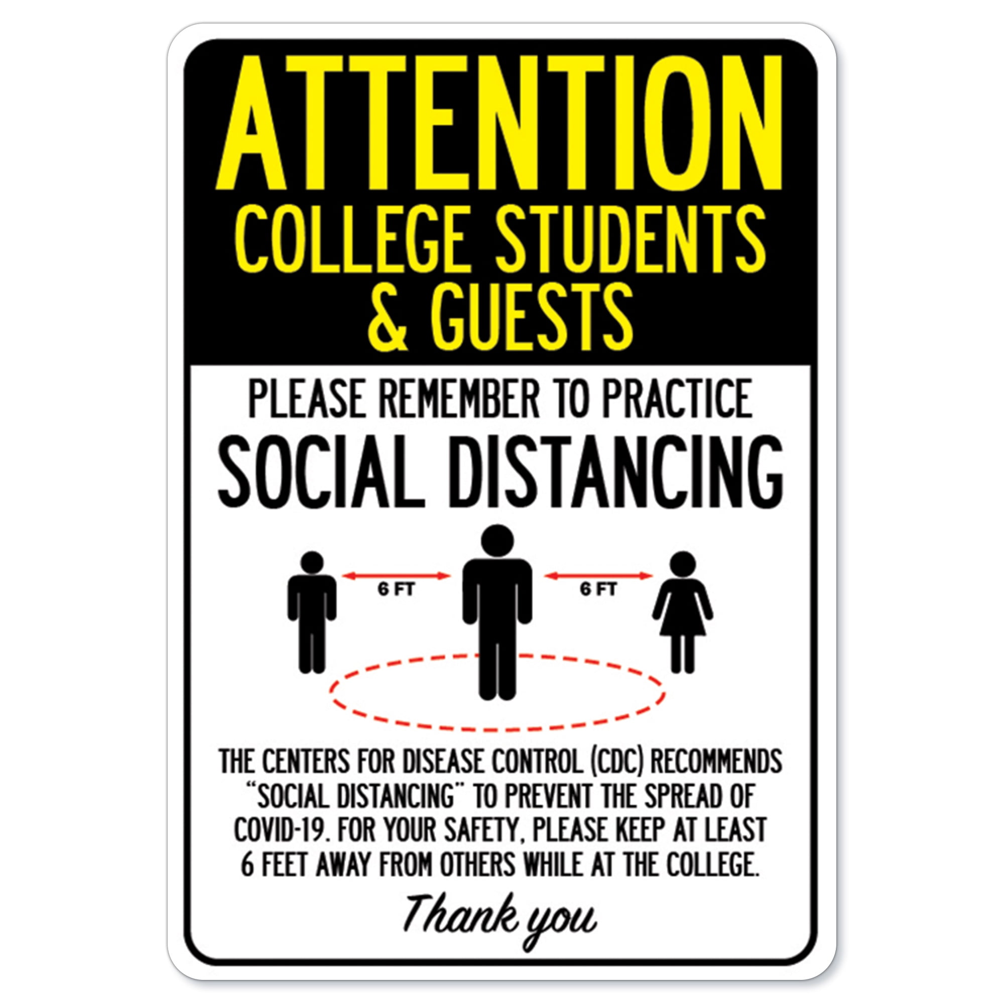 COVID-19 Notice Sign - Attention College Students & Guests Practice ...