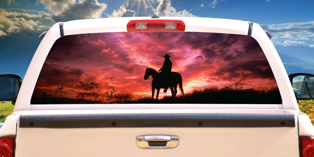 SignMission Cowboy Sunset Rear Window Graphic Truck View Thru Vinyl ...