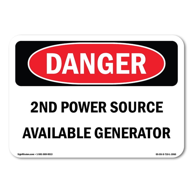 SignMission Danger 2nd Power Source Available Generator OSHA Decal Sign ...