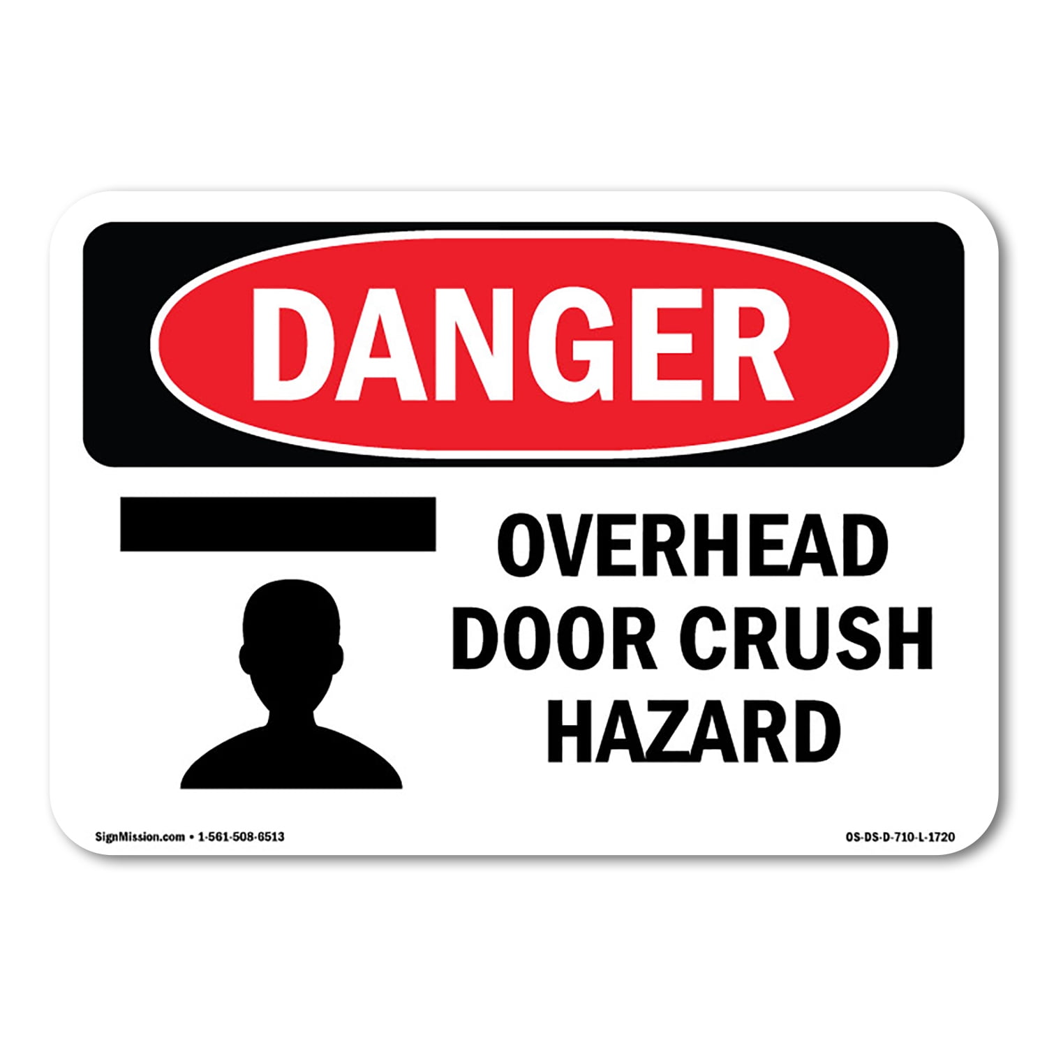 SignMission OS-DS-A-710-L-1720 Danger Overhead Door Crush Hazard OSHA ...