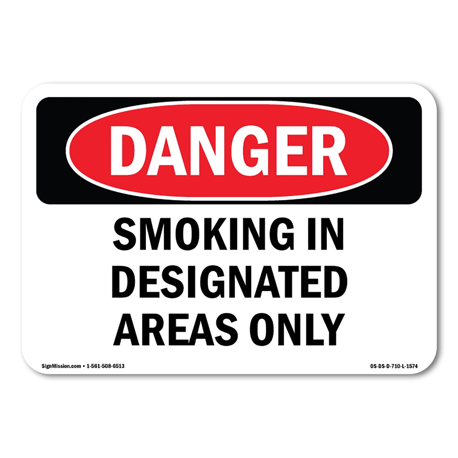 SignMission Danger Smoking in Designated Areas Only OSHA Decal Sign ...