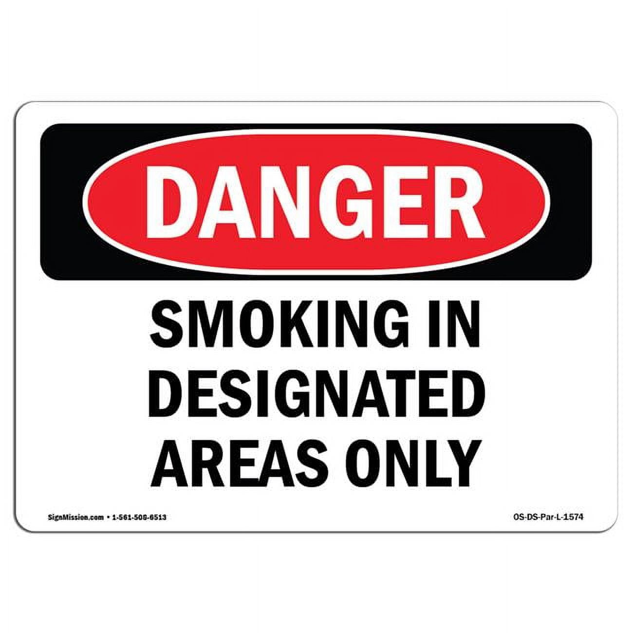 SignMission Danger Smoking in Designated Areas Only OSHA Decal Sign ...