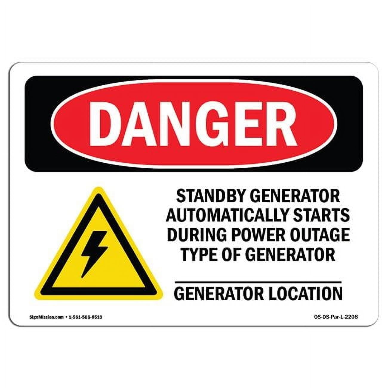 SignMission Danger Standby Generator Automatically OSHA Decal Sign ...