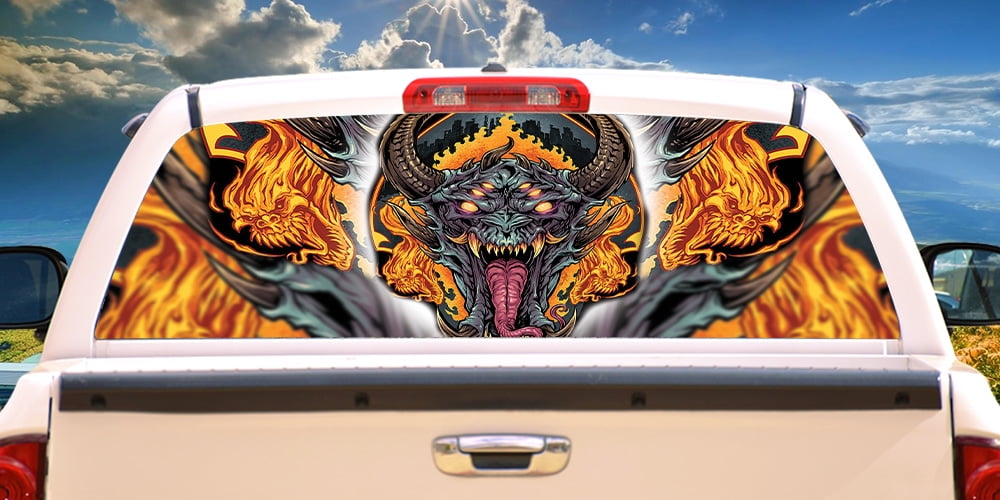 SignMission Demon Face Rear Window Graphic truck view thru vinyl decal ...