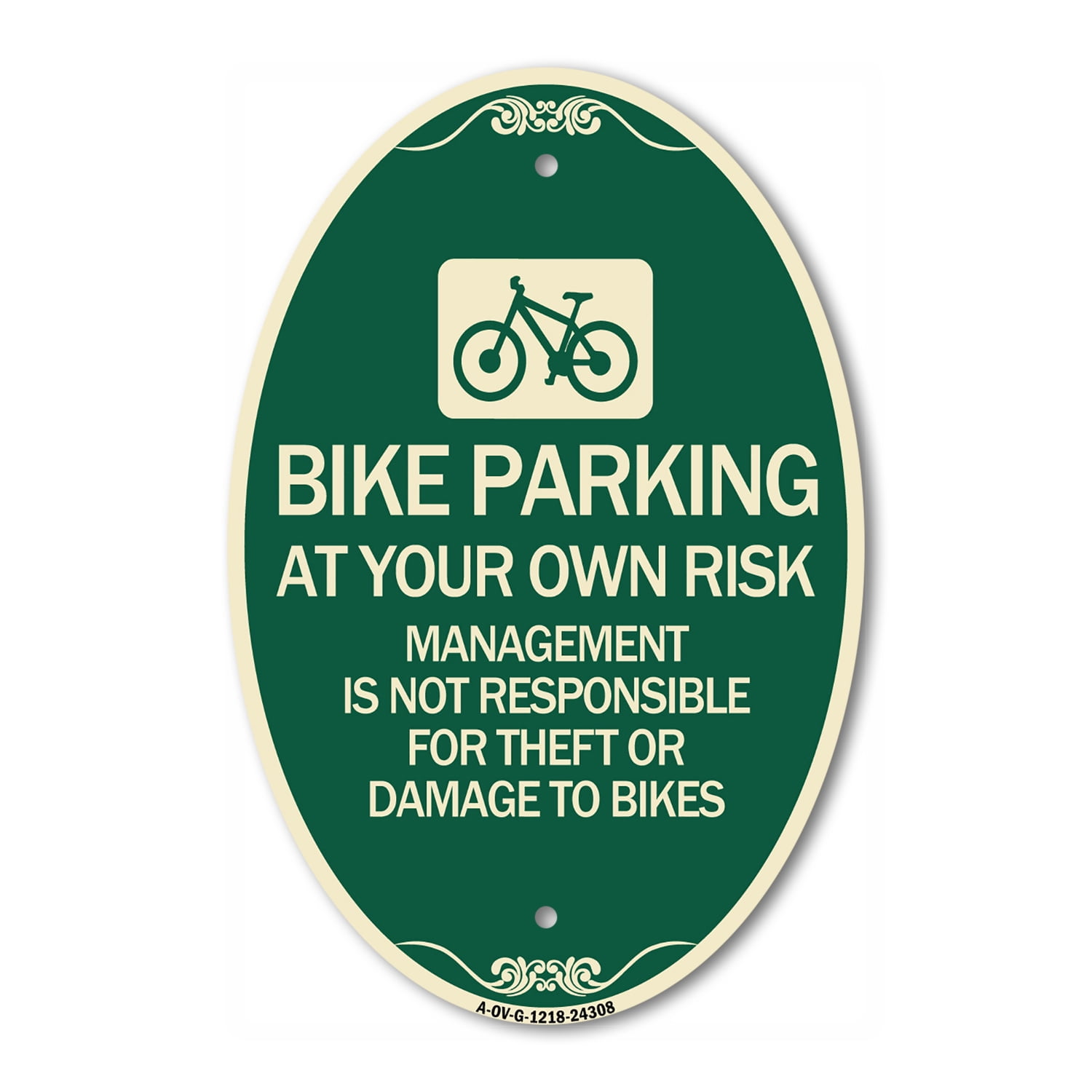 SignMission Designer Oval Series Sign - Bike Parking at Your Own Risk ...