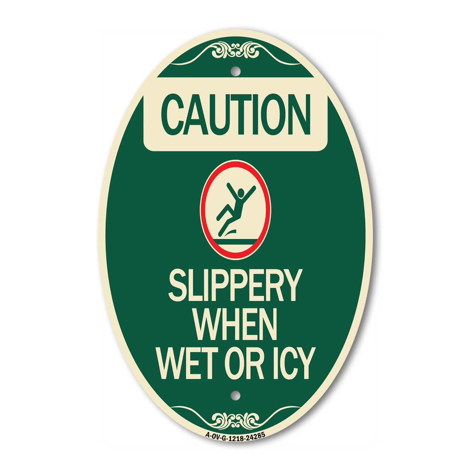 SignMission Designer Oval Series Sign - Caution - Slippery When Wet or ...
