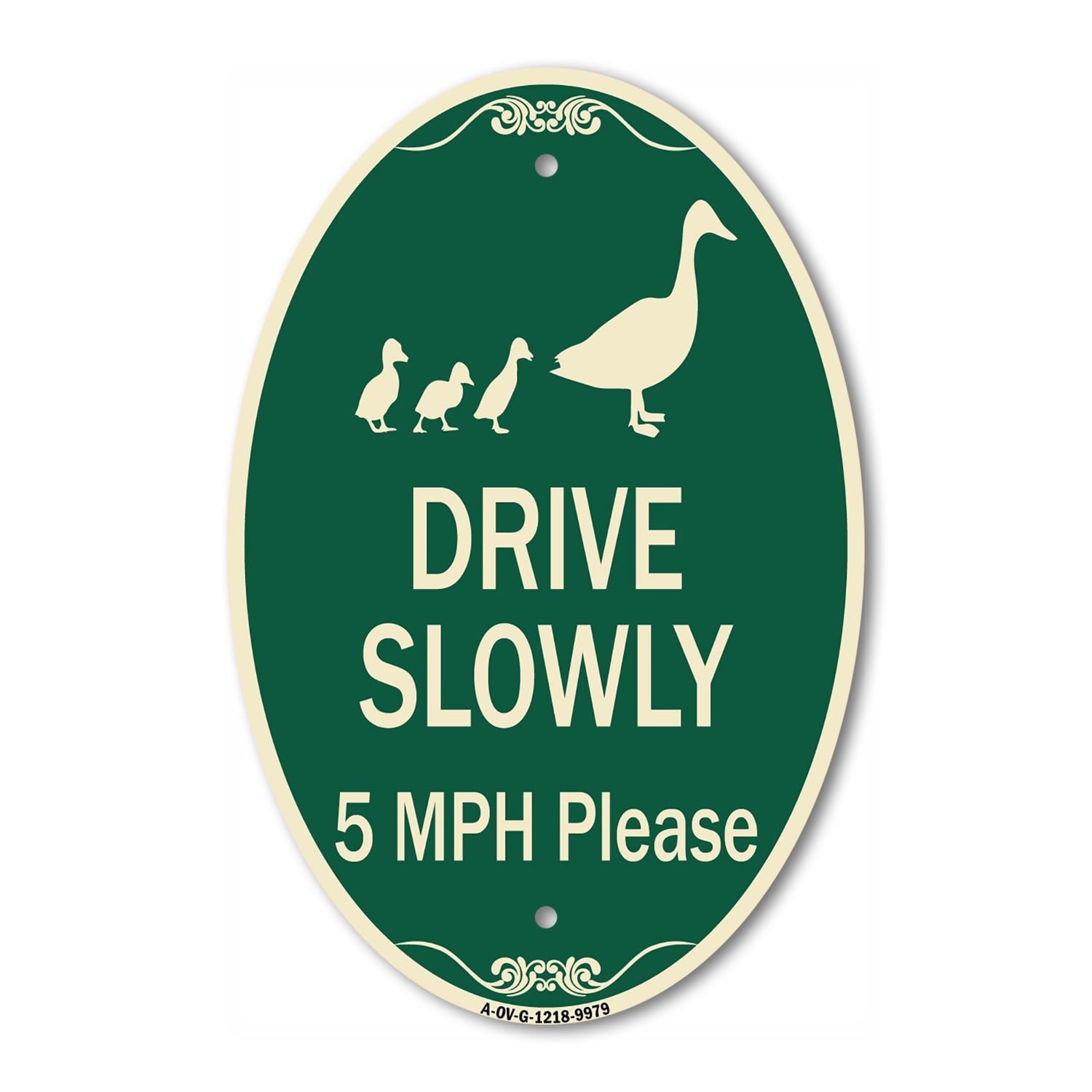 SignMission Designer Oval Series Sign - Drive Slowly 5 Mph Please With ...