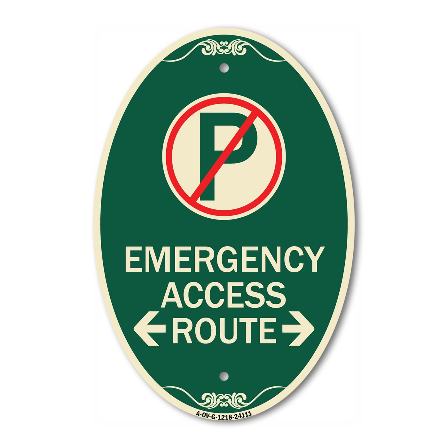 SignMission Designer Oval Series Sign - Emergency Access Route (With ...