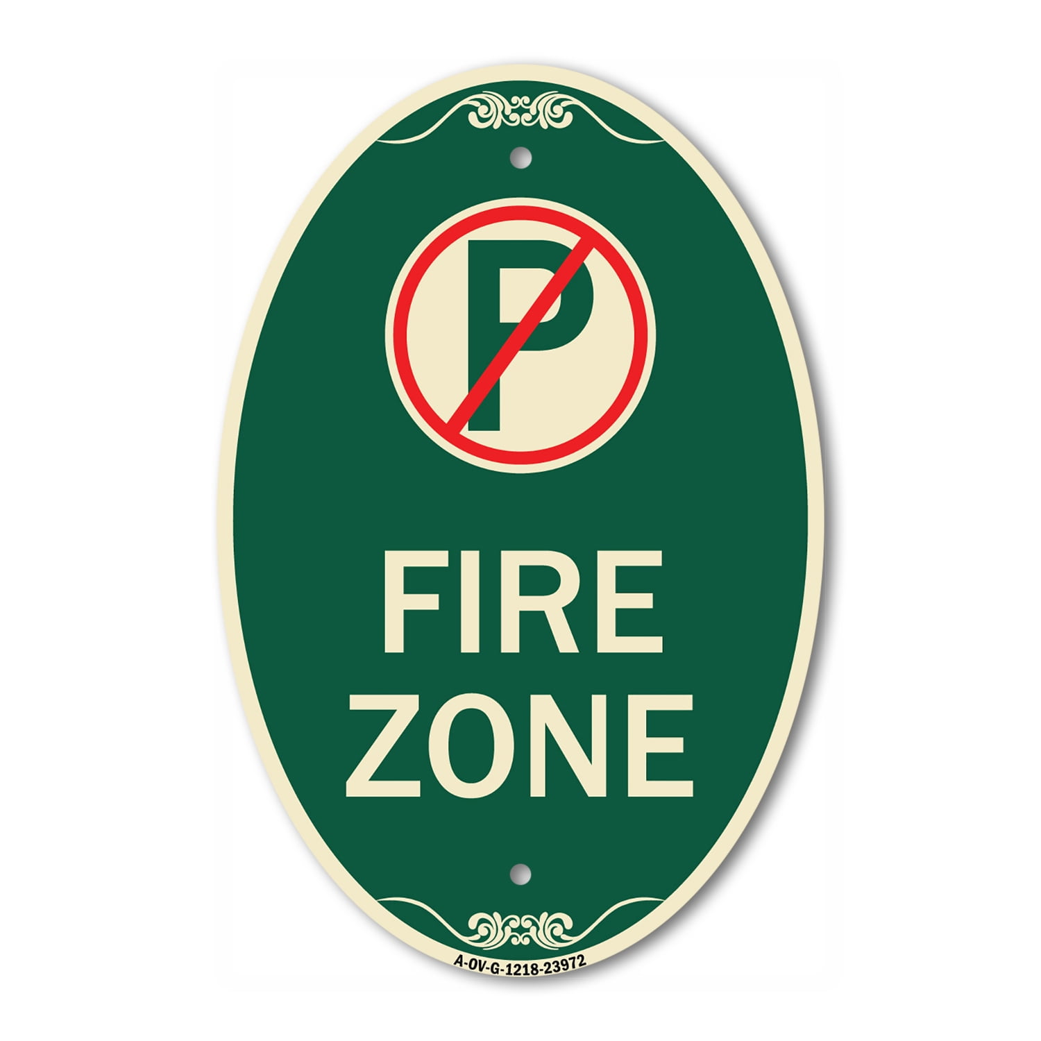 SignMission Designer Oval Series Sign - Fire Zone (No Parking Symbol ...
