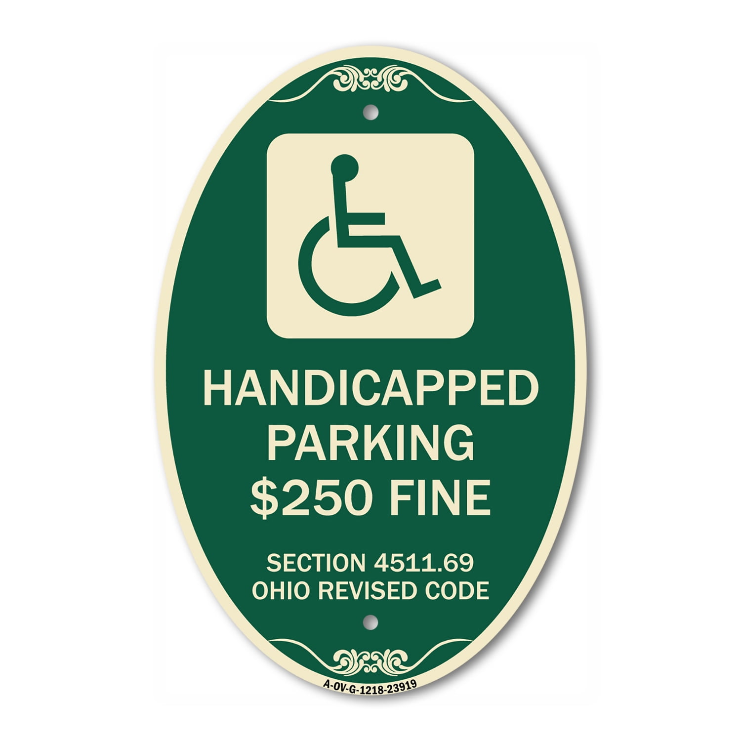 SignMission Designer Oval Series Sign - Handicapped Parking $250 Fine ...