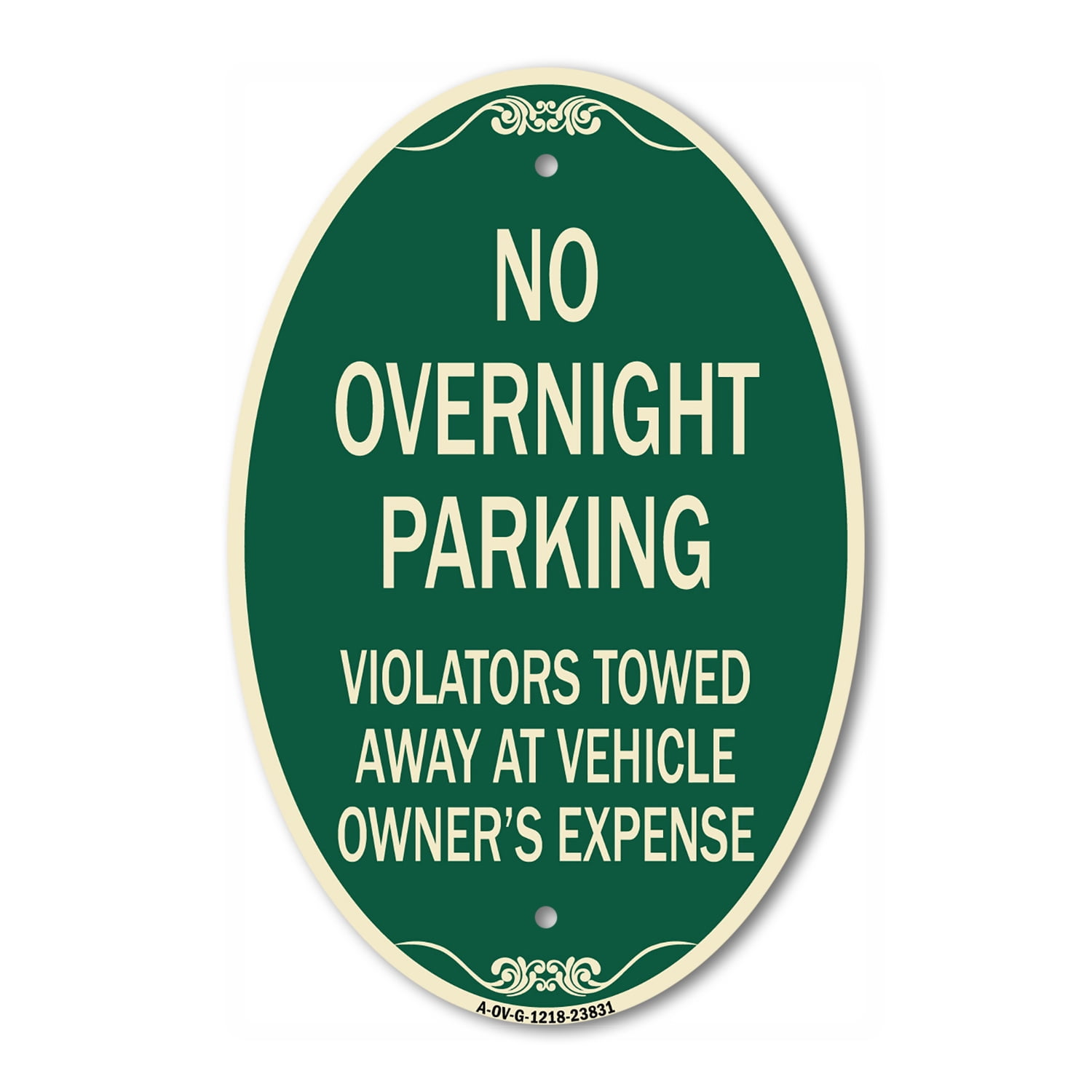 SignMission Designer Oval Series Sign - No Overnight Parking Violators ...