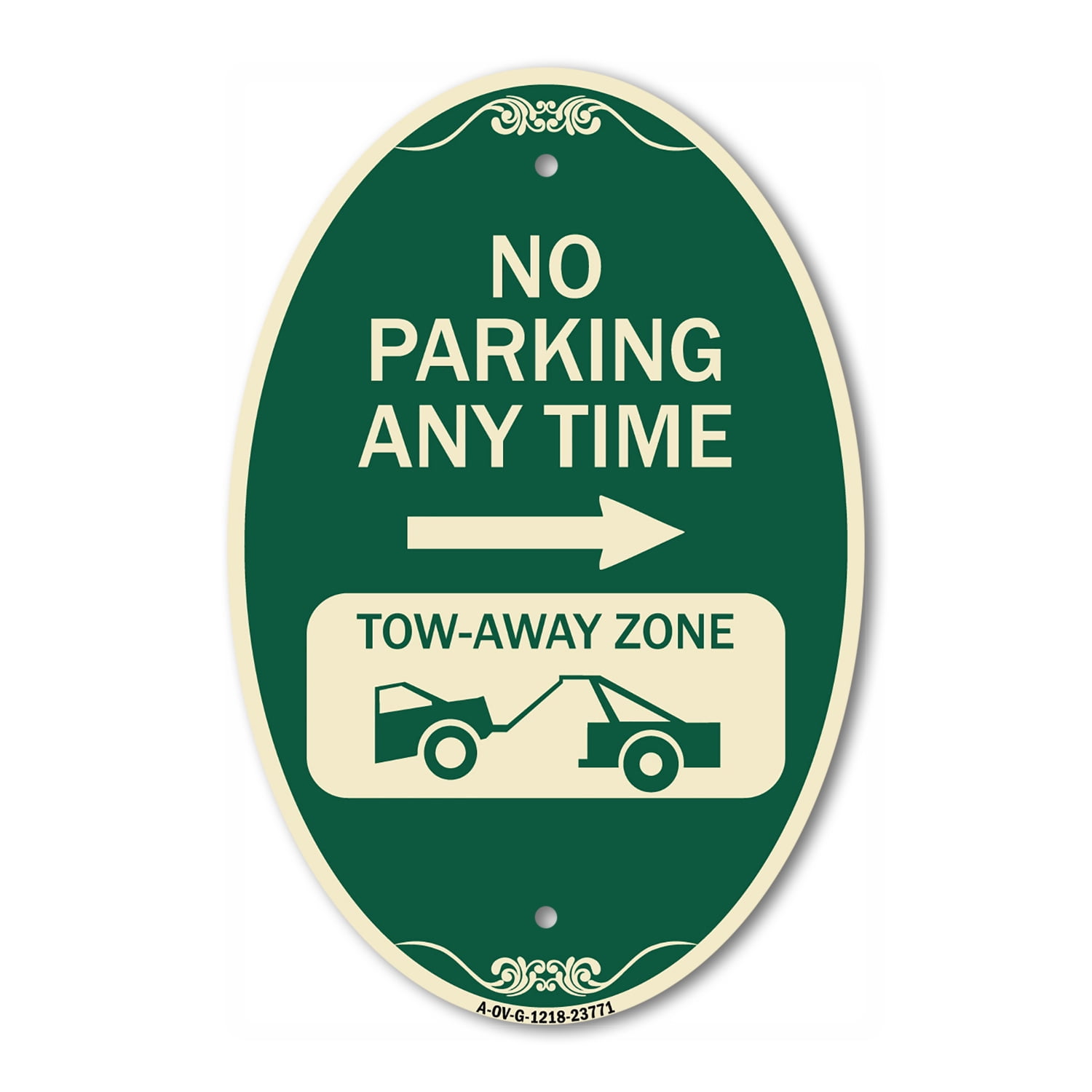 SignMission Designer Oval Series Sign - No Parking Anytime Tow-Away ...
