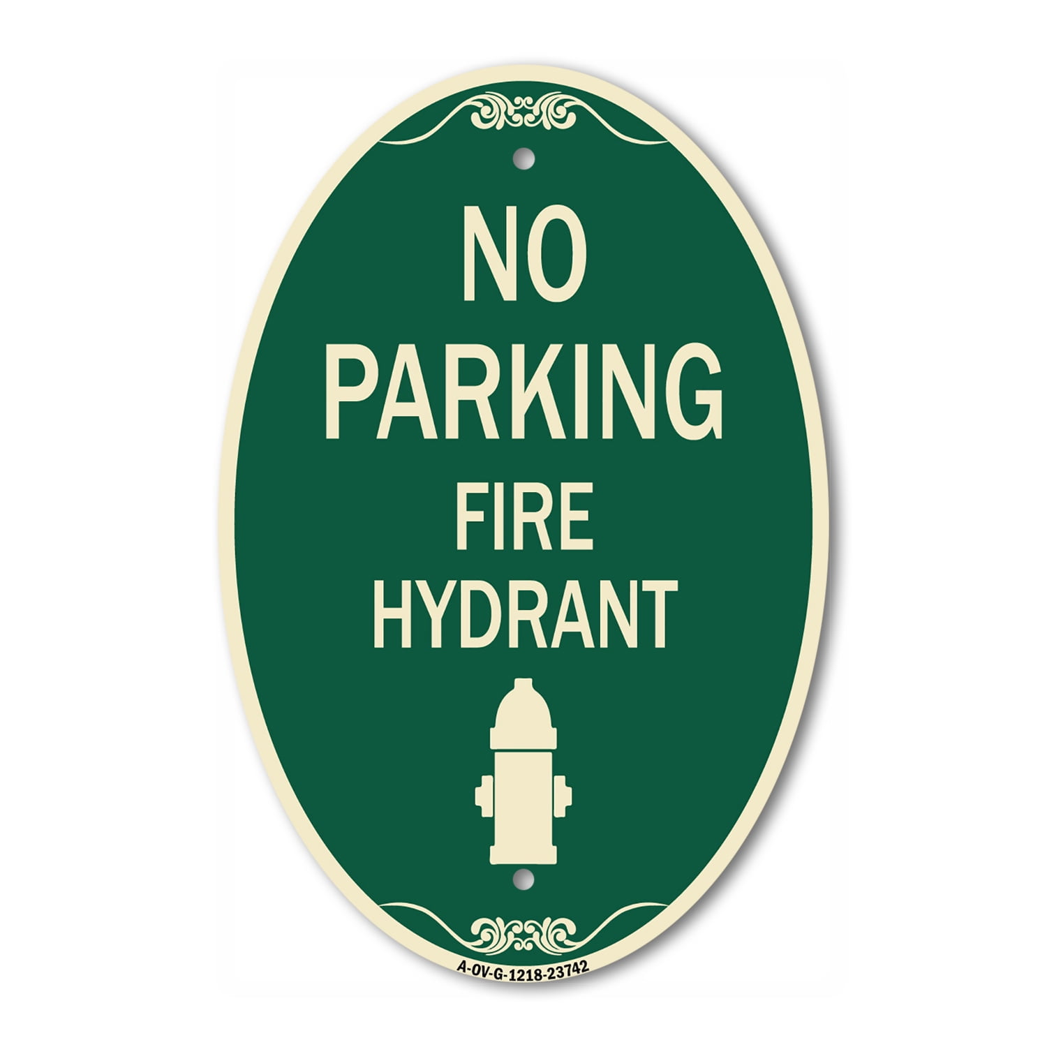 SignMission Designer Oval Series Sign - No Parking Fire Hydrant (With ...