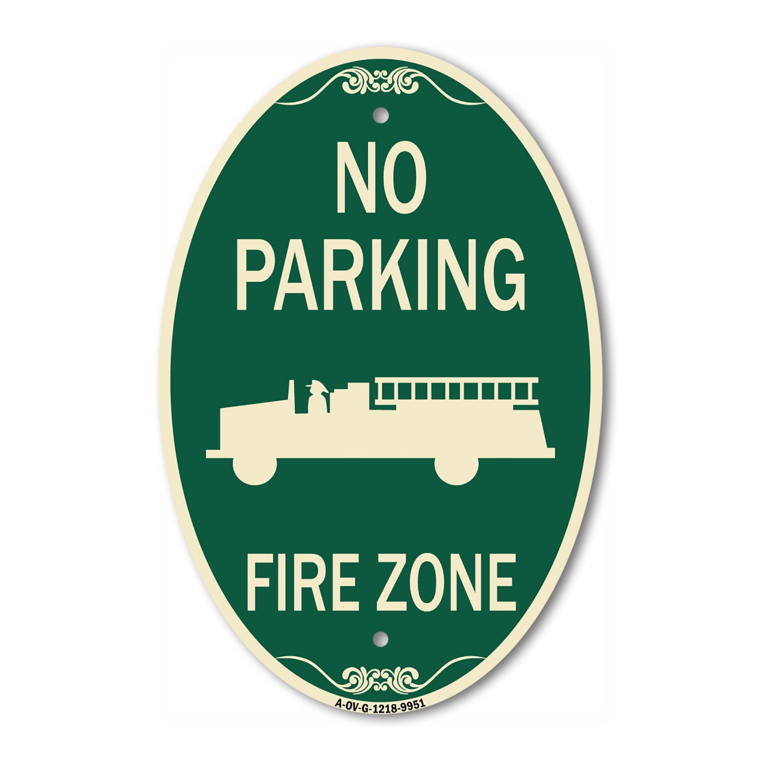 SignMission Designer Oval Series Sign - No Parking, Fire Zone With Fire ...