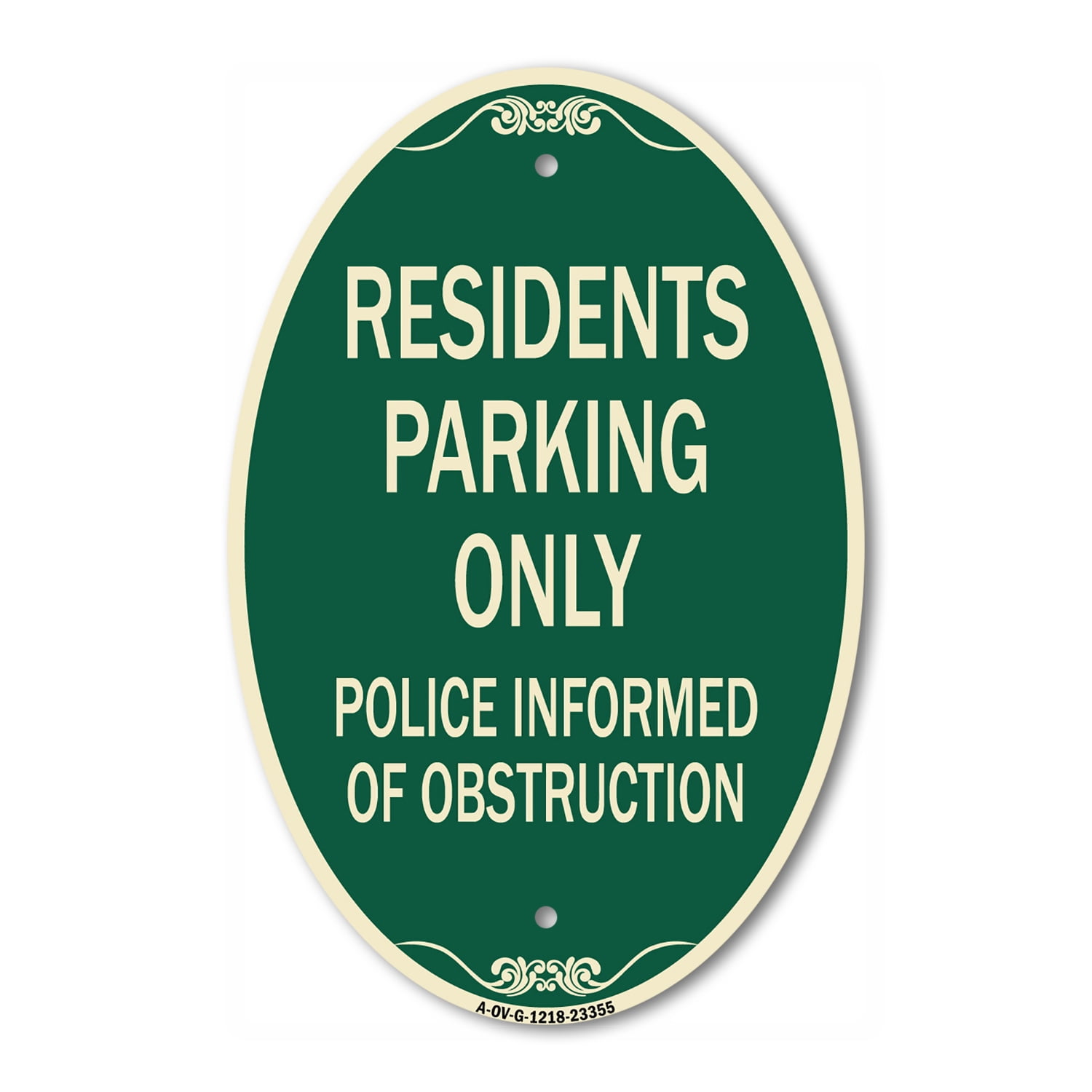 SignMission Designer Oval Series Sign - Parking Sign Residents Parking ...