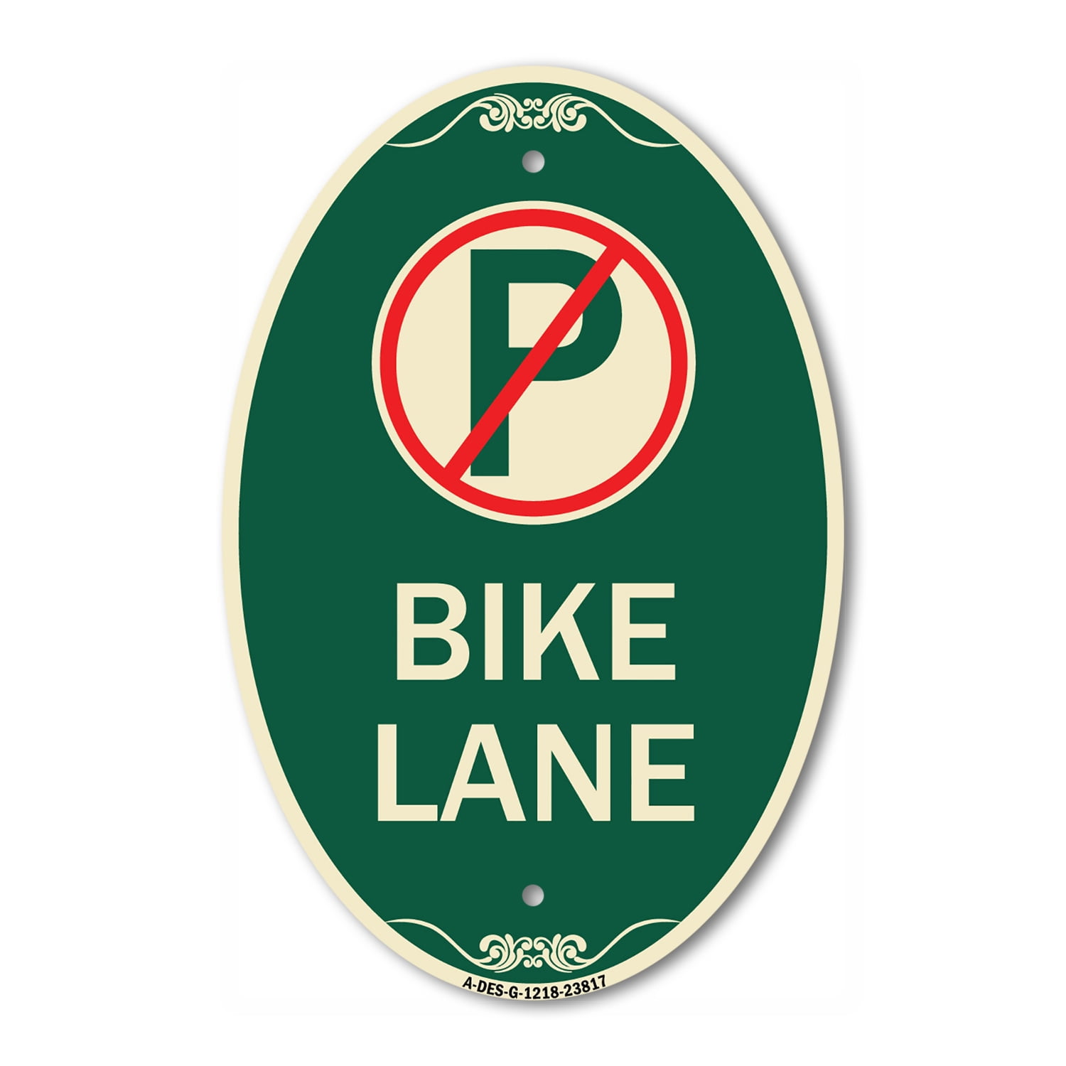 SignMission Designer Oval Series Sign - No Parking (Symbol) Bike Lane | Green & Tan 12" X 18 ...
