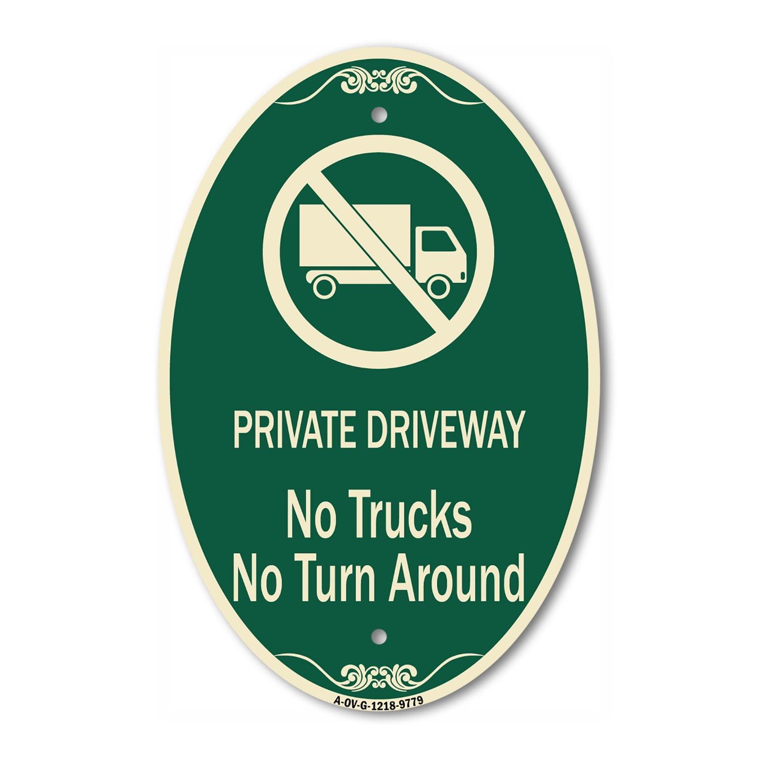 SignMission Designer Oval Series Sign - Private Driveway. No Trucks No ...