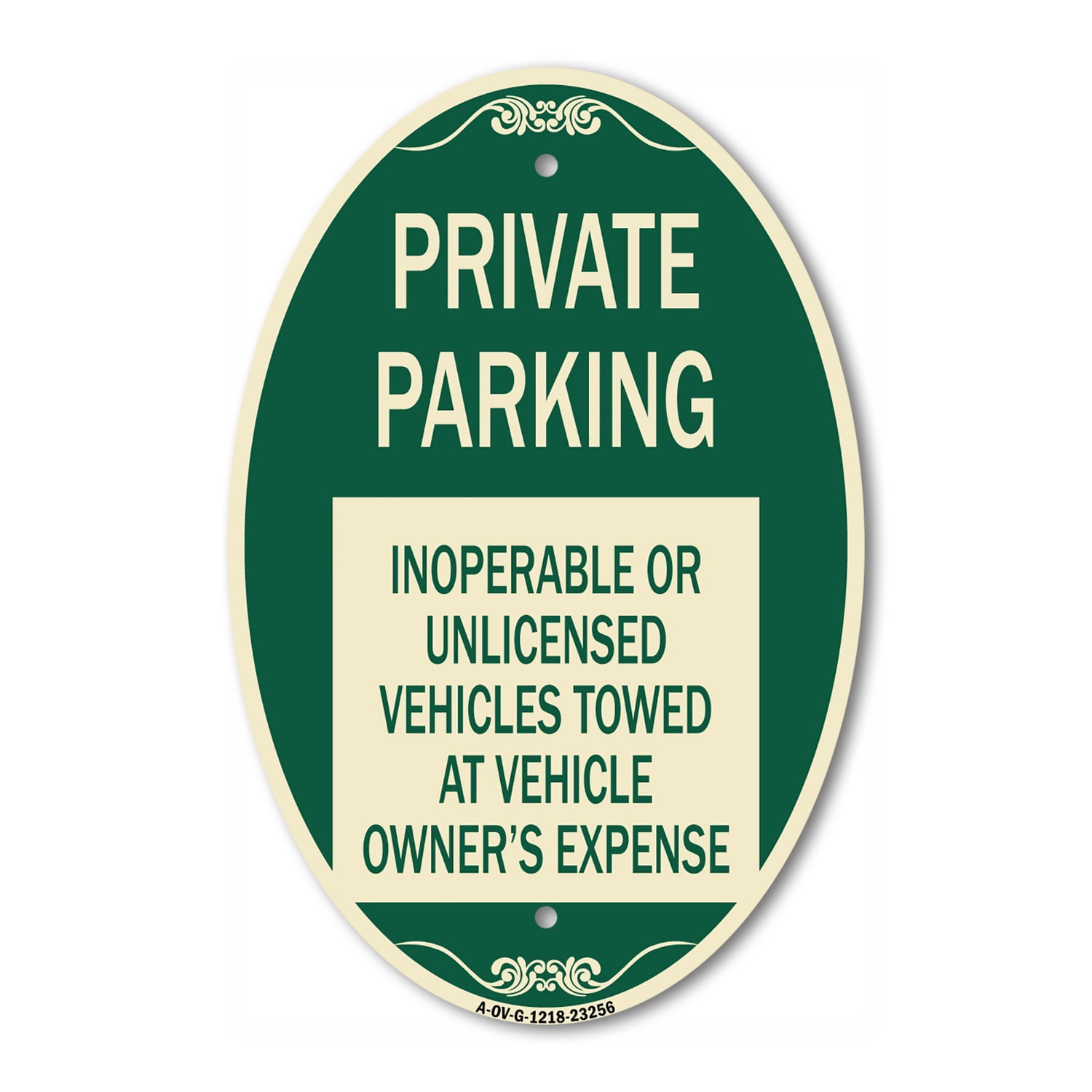 SignMission Designer Oval Series Sign - Private Parking Inoperable or ...